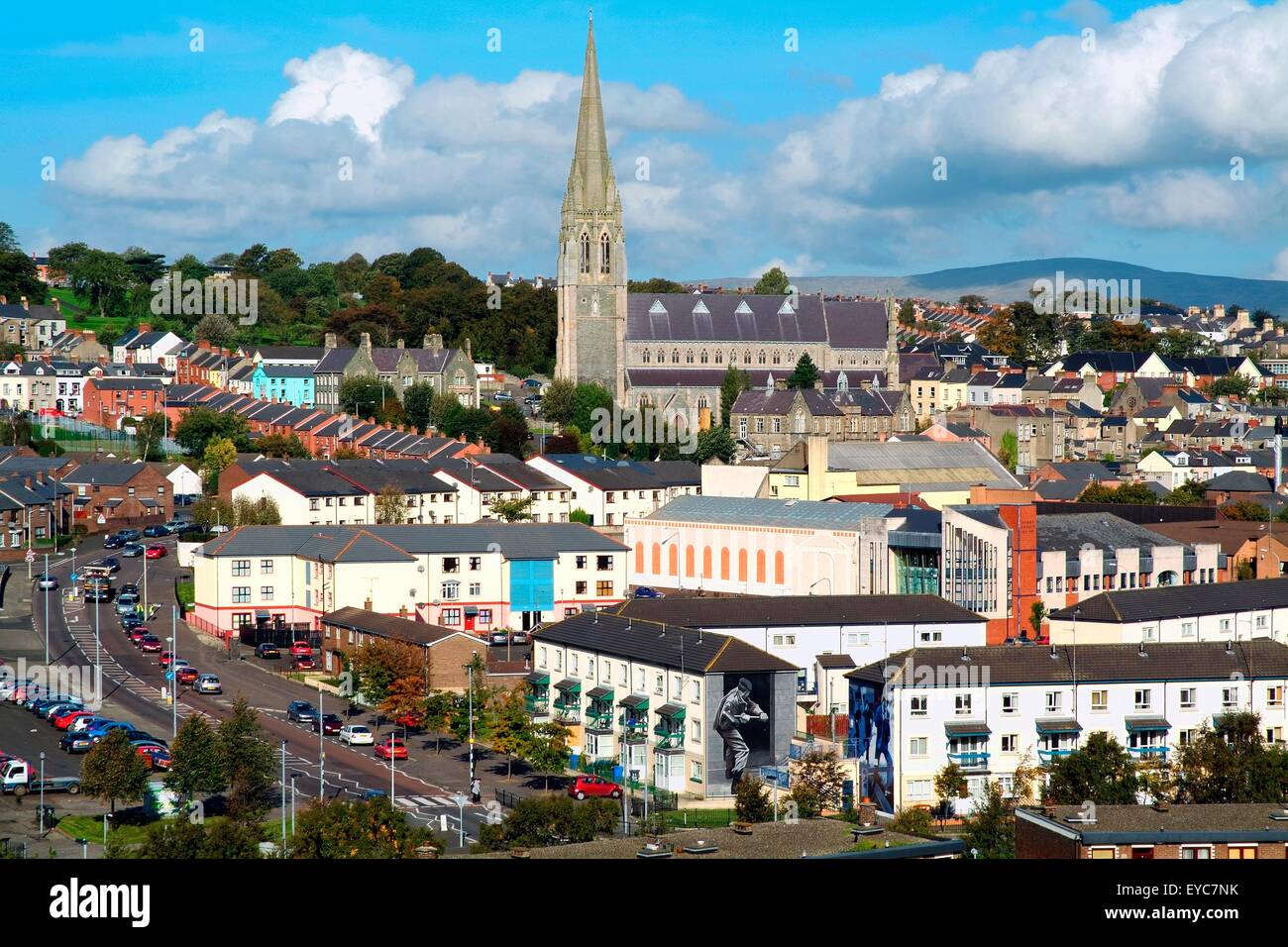 Derry City, County Derry, Ireland; Cityscape With Cathedral Stock Photo ...