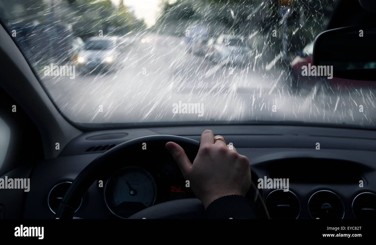 bad weather conditions on the road in the city - snowstorm Stock Photo ...