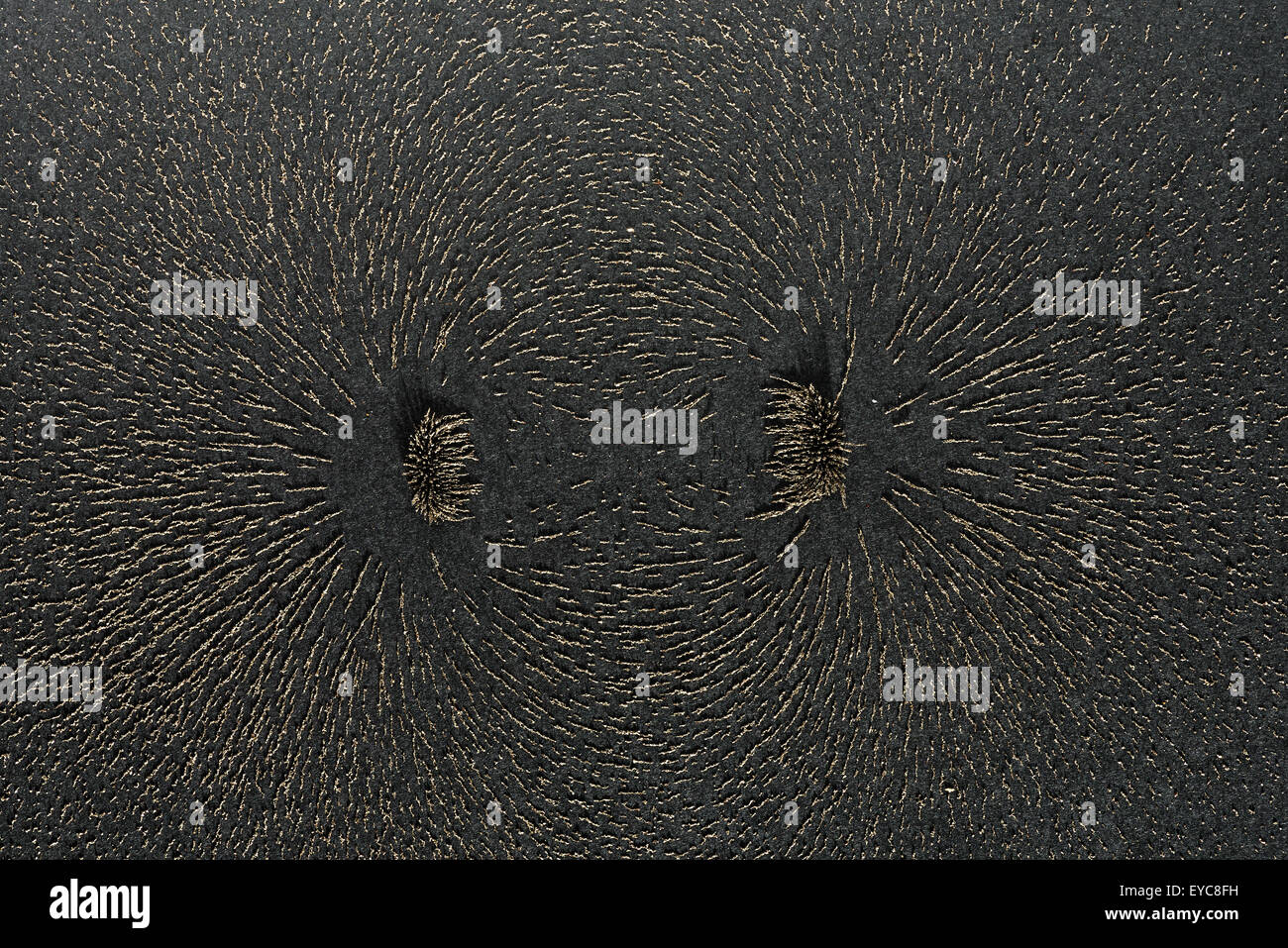 Attraction and repulsion iron metal particles align up along the ...