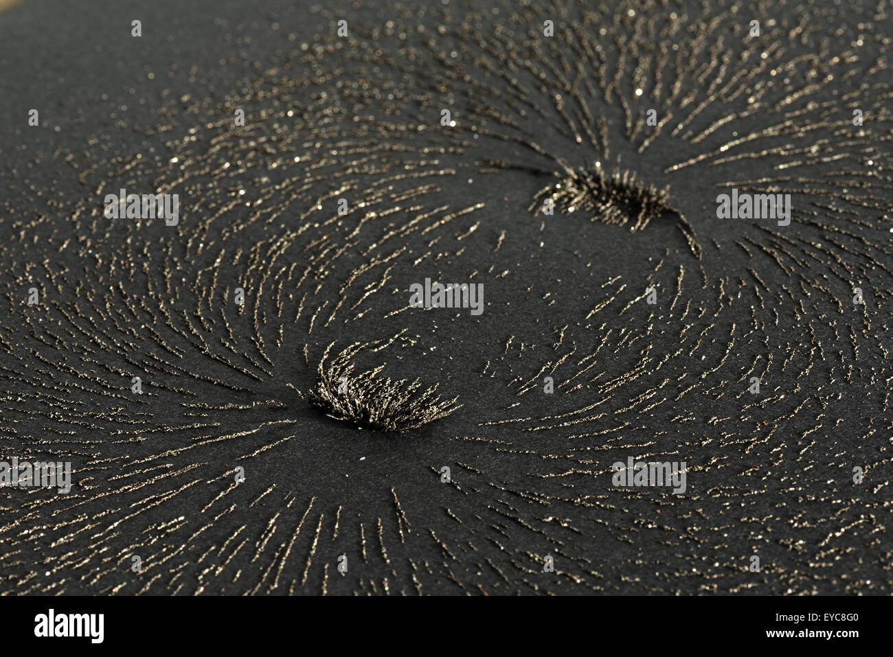 Attraction and repulsion iron metal particles align up along the ...