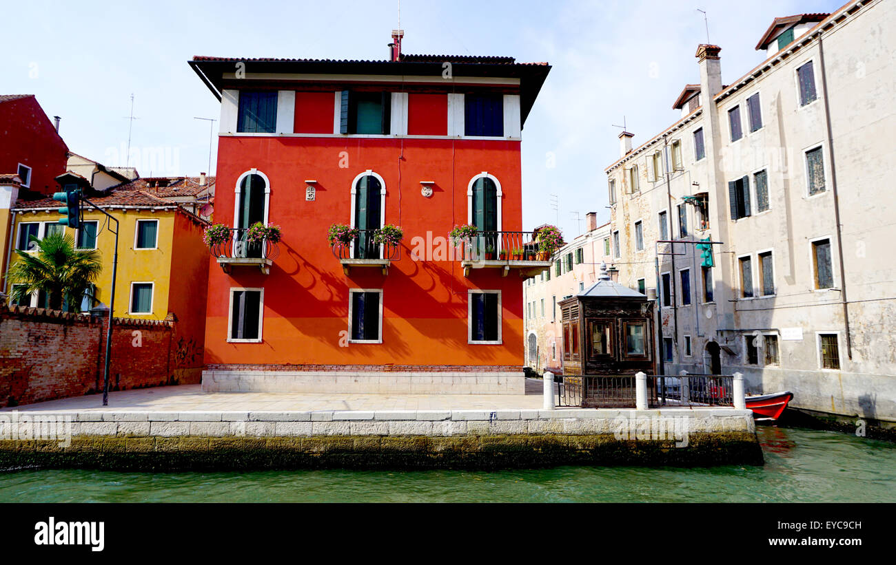 red ancient house building in old town city Venice, Italy Stock Photo ...