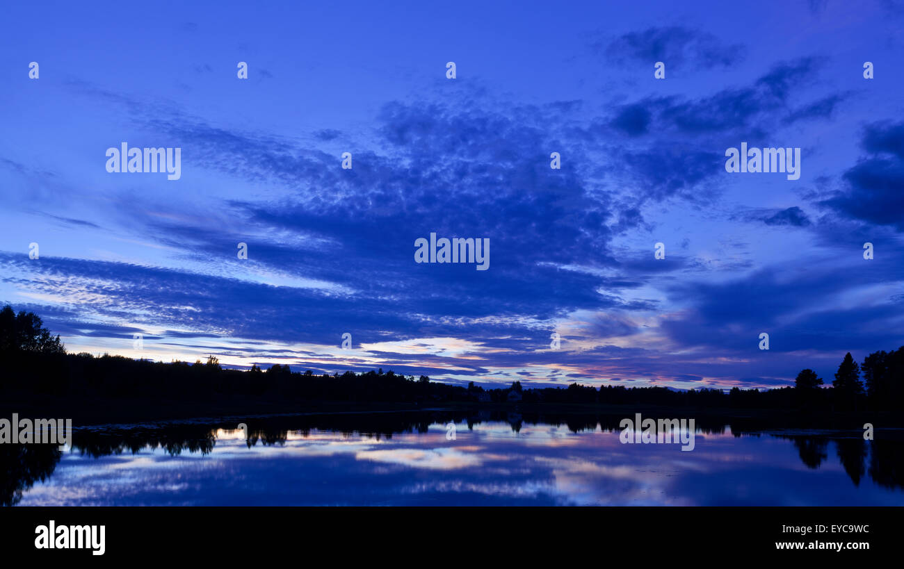 Nordic nightfall, daybreak during the summertime. Blue, violet light ...