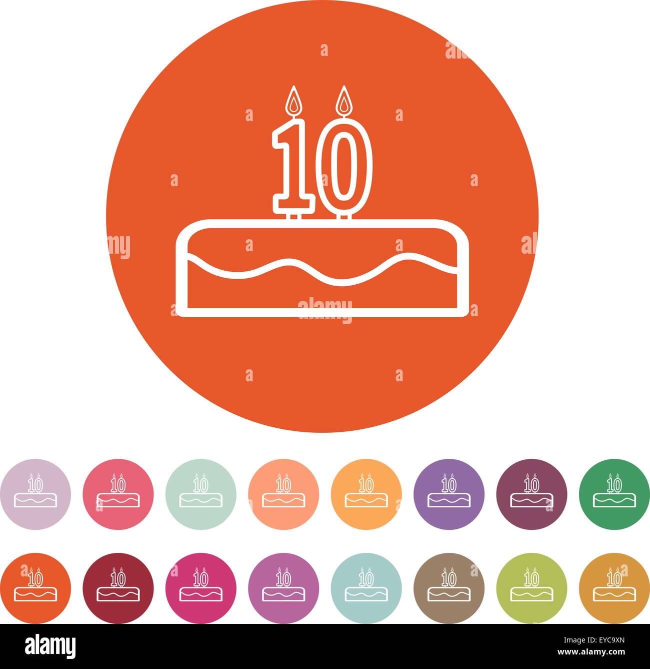 Cake with candles in the form of number 10 icon Stock Vector Image ...