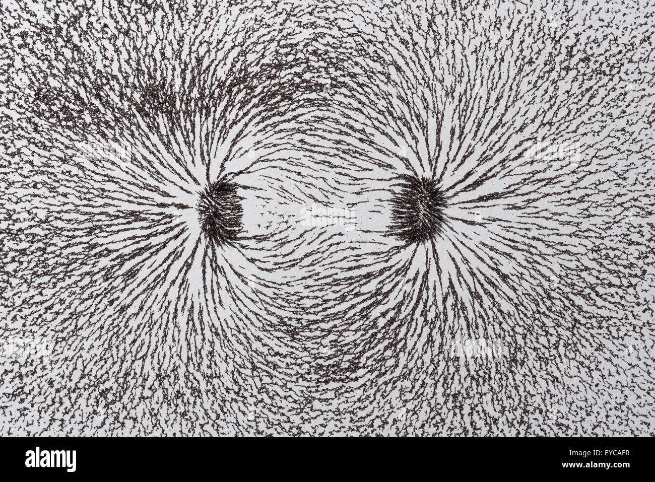 Attraction and repulsion iron metal particles align up along the ...