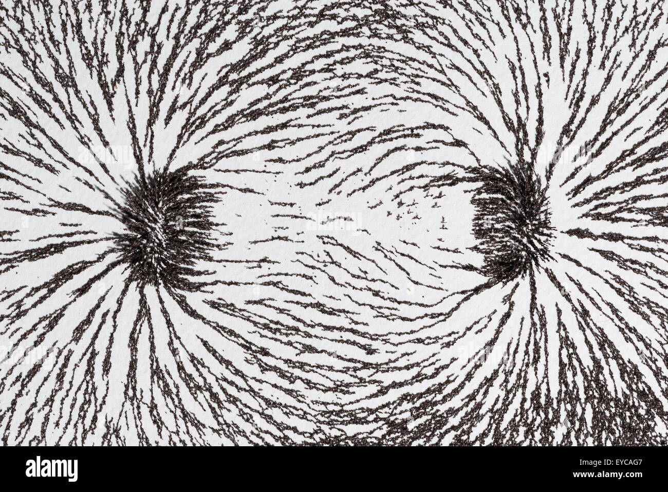 Attraction and repulsion iron metal particles align up along the ...