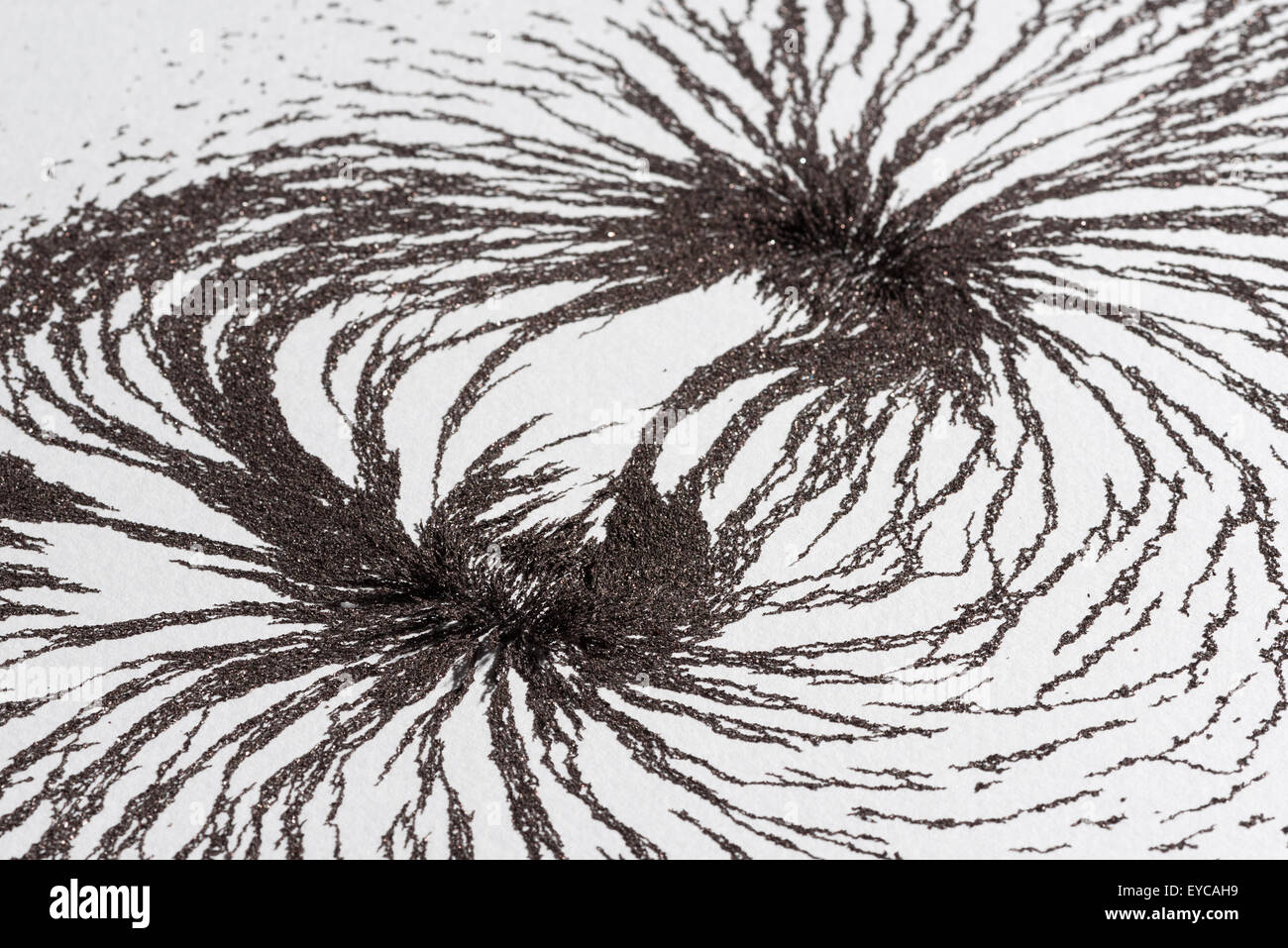 Attraction and repulsion iron metal particles align up along the ...