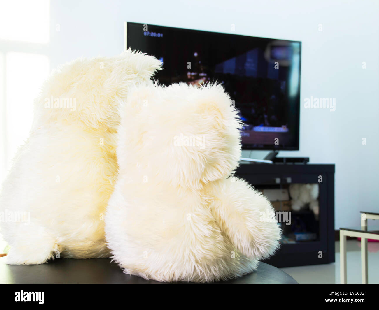 Teddy Bear in living room with television that for relaxation in the ...
