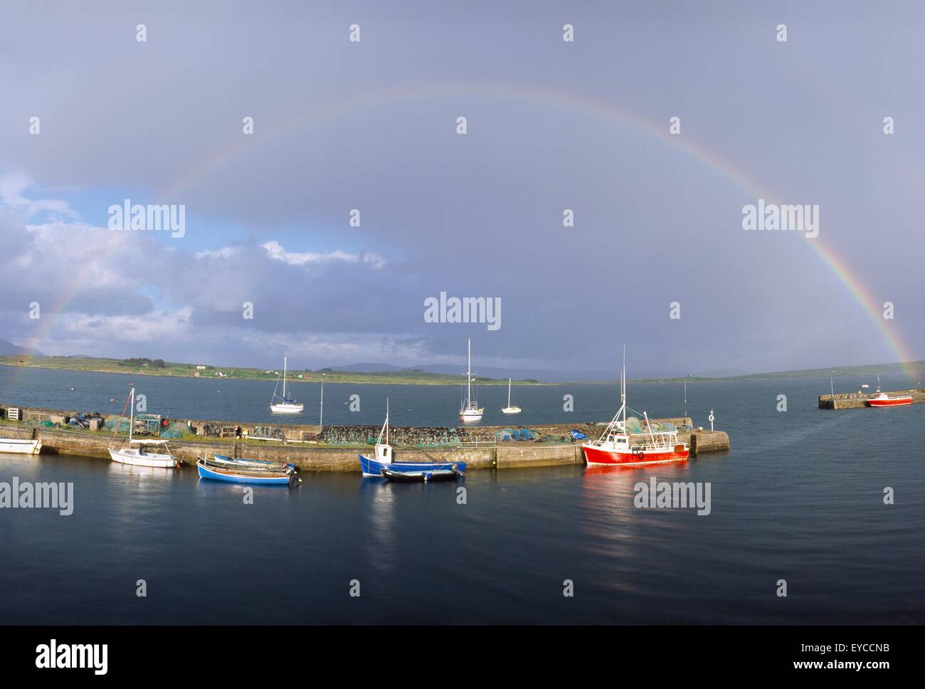 Co Galway, Roundstone Harbour, With Rainbow Stock Photo - Alamy