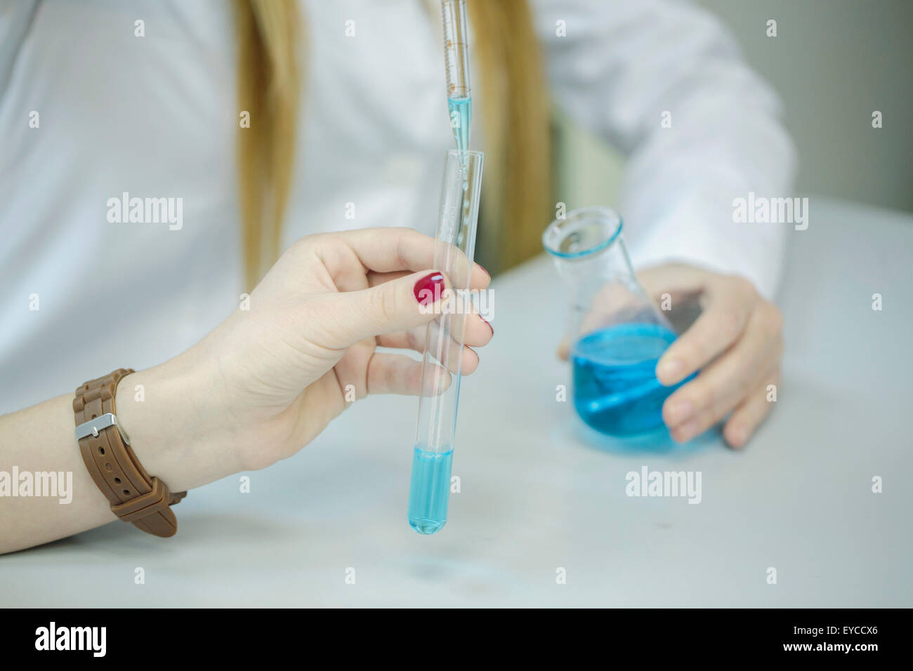 Researcher pipetting liquid Stock Photo - Alamy