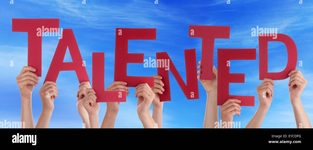 Many People Hands Holding Red Word Talented Blue Sky Stock Photo - Alamy