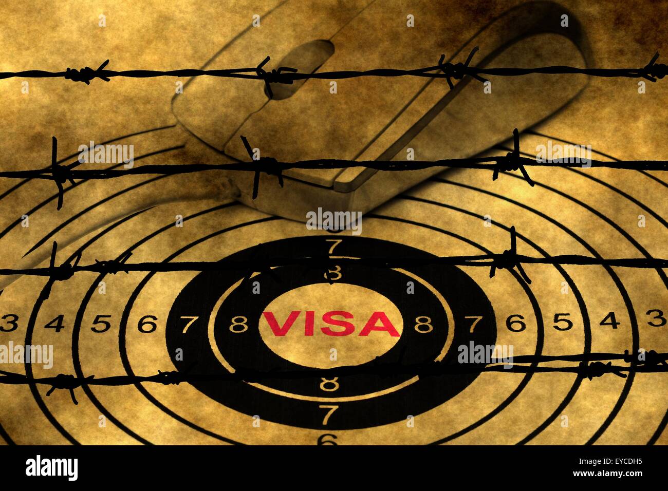 Visa target concept against barbwire Stock Photo - Alamy