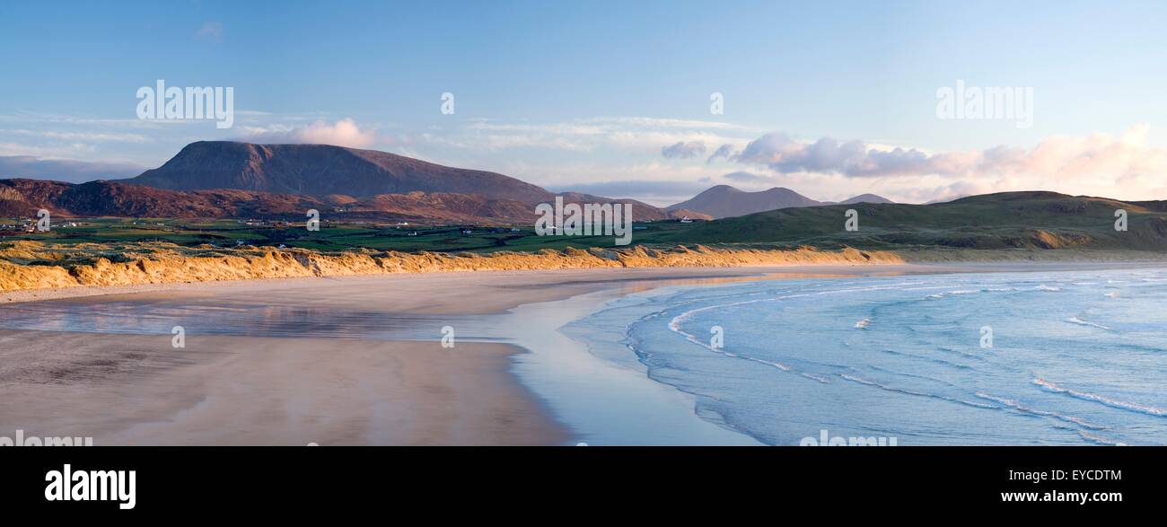 Panorama of tramore strand and the north donegal mountains hi-res stock ...