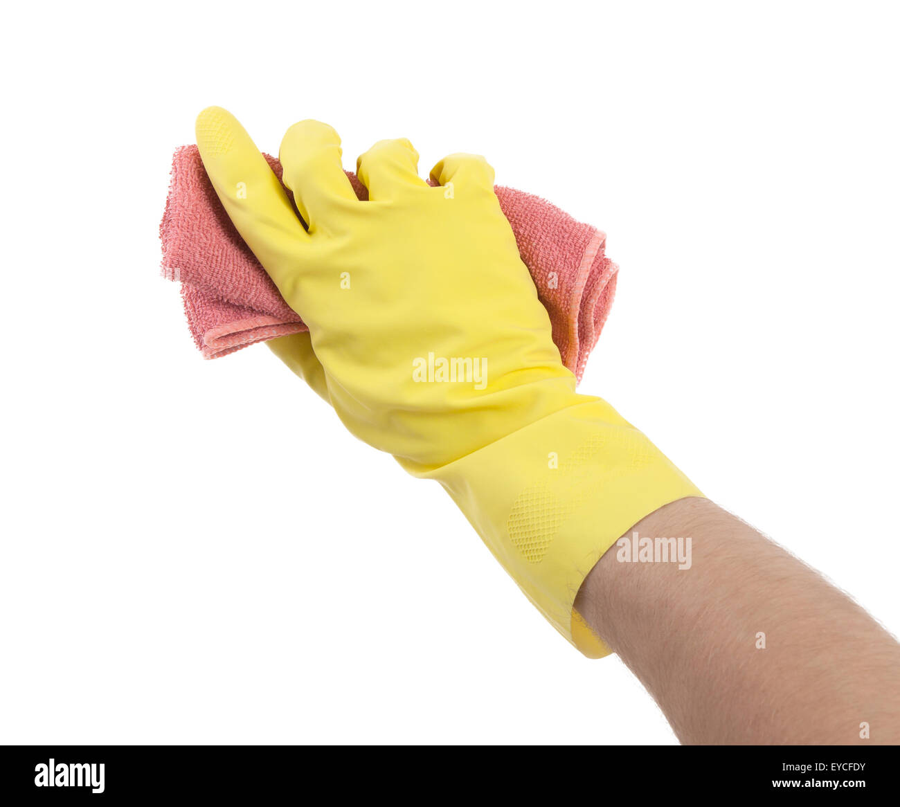 Hand wearing rubber glove and hold rag(mop), isolated on white Stock ...