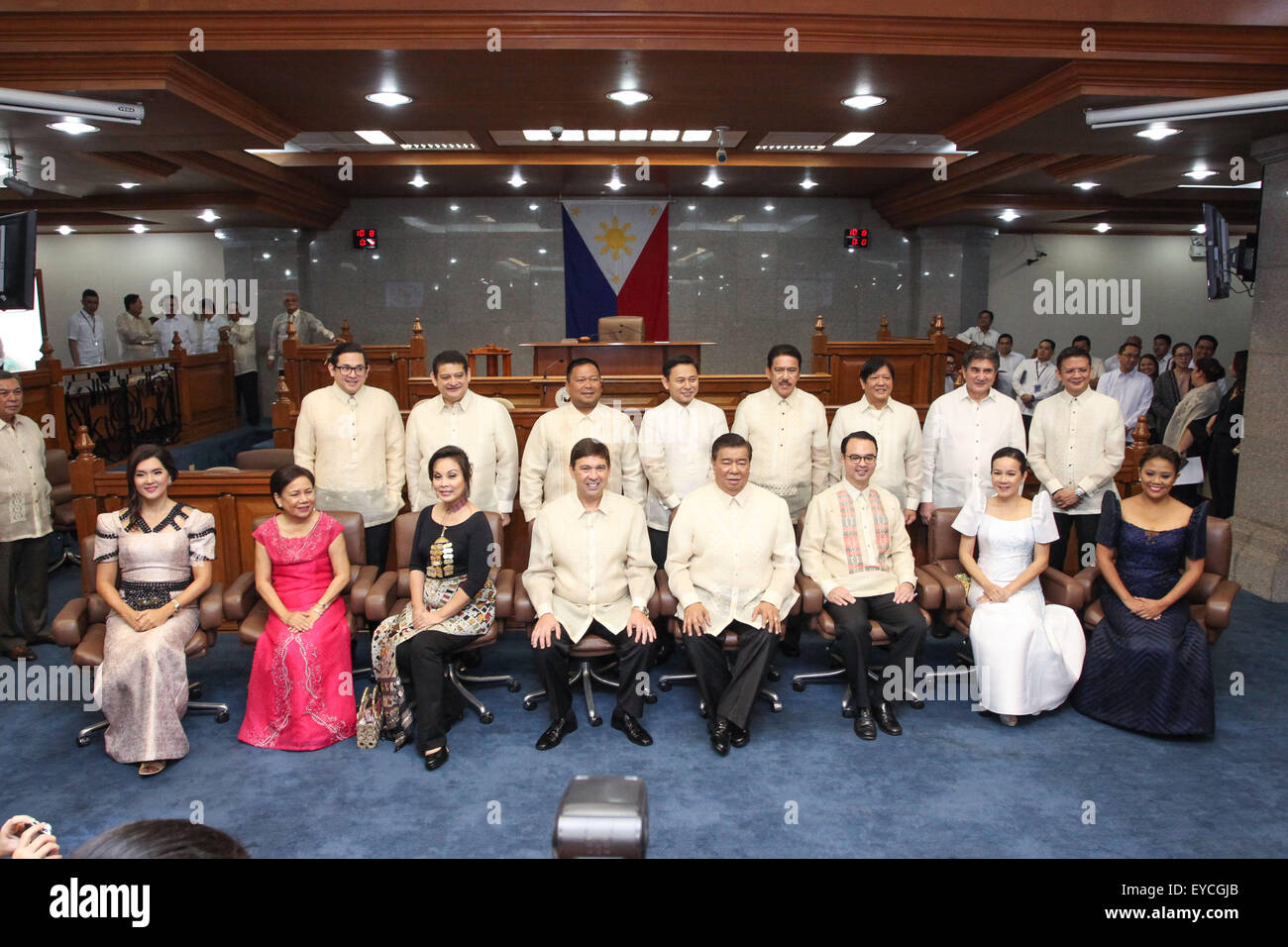 Quezon City, Philippines. 27th July, 2015. Senators pose for a picture ...