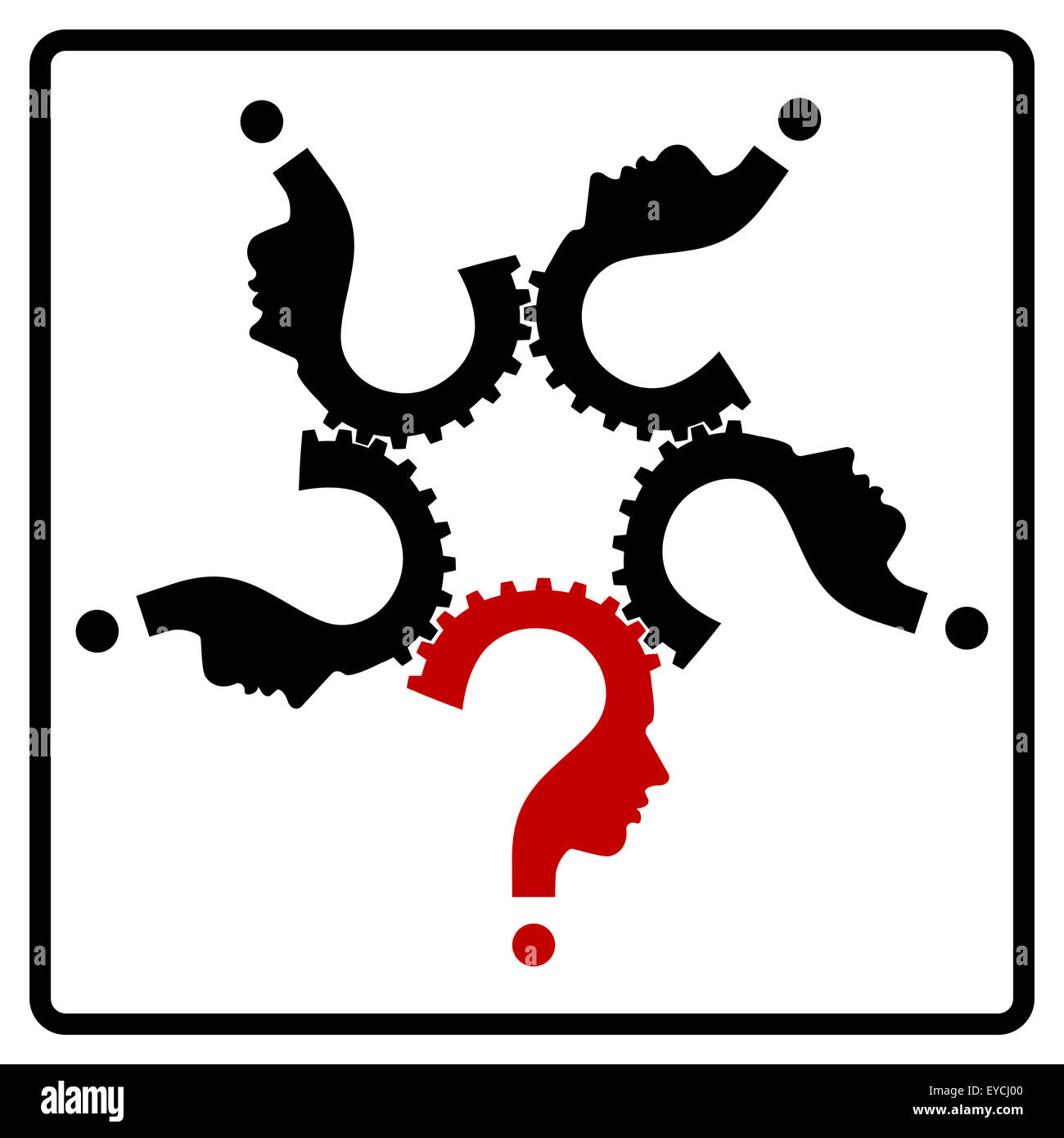 Question mark human head team gear symbol Stock Photo - Alamy