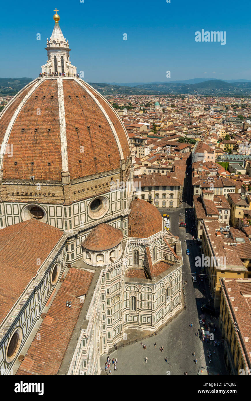 Aerial shot of Florence Cathedral and Duomo dome designed by Filippo ...