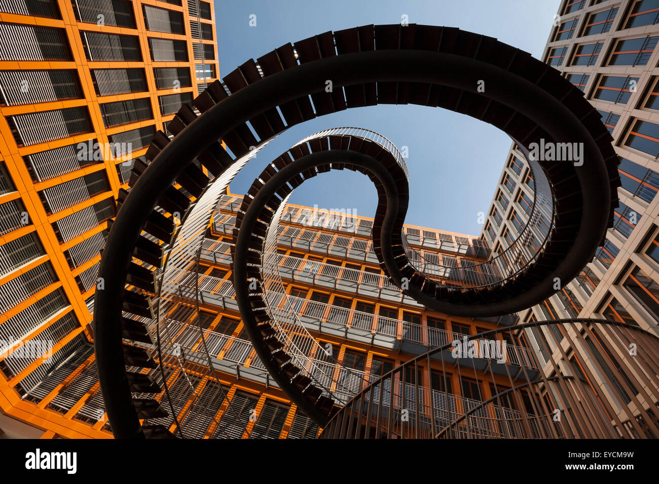Germany, Munich, upward view of DNA Staircase built by Olafur Eliasson ...