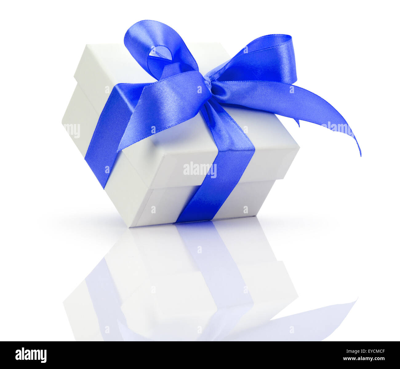 gift box with blue bow isolated on the white background Stock Photo - Alamy
