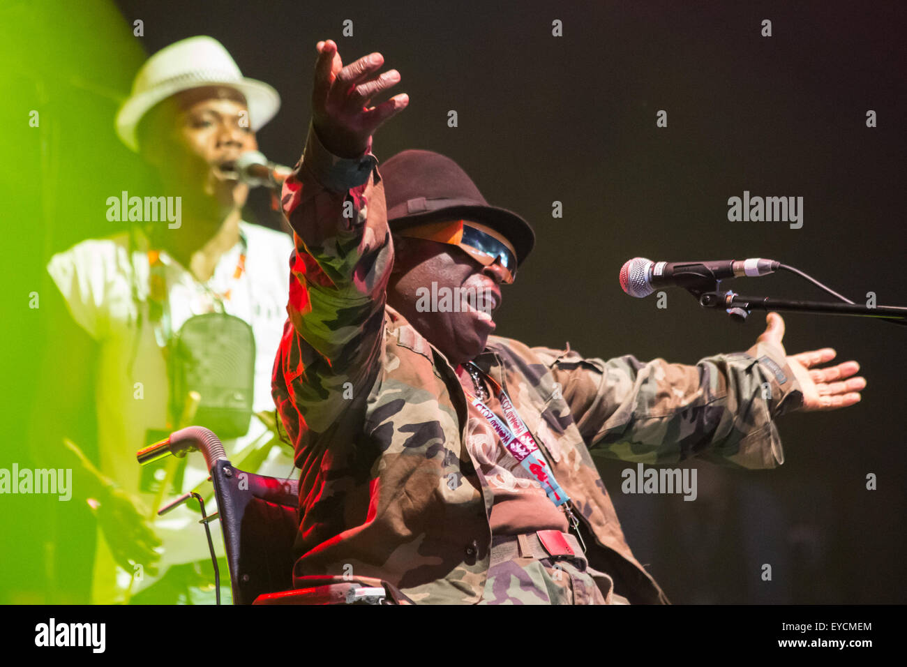 Wiltshire, UK. 26th July, 2015. Congolese band Mbongwana Star bring ...