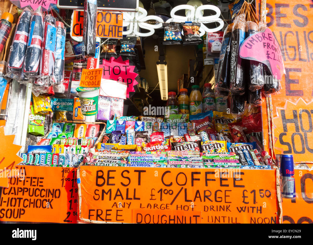 Tiny snack, drinks and souvenir shop selling refreshments through a ...