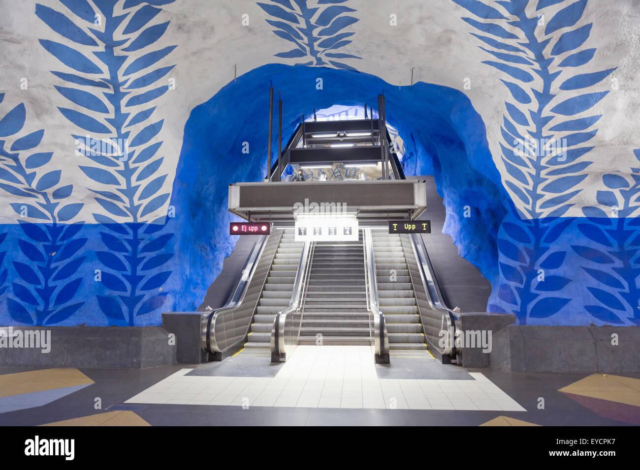 Sweden, Stockholm, modern underground station, escalator Stock Photo ...