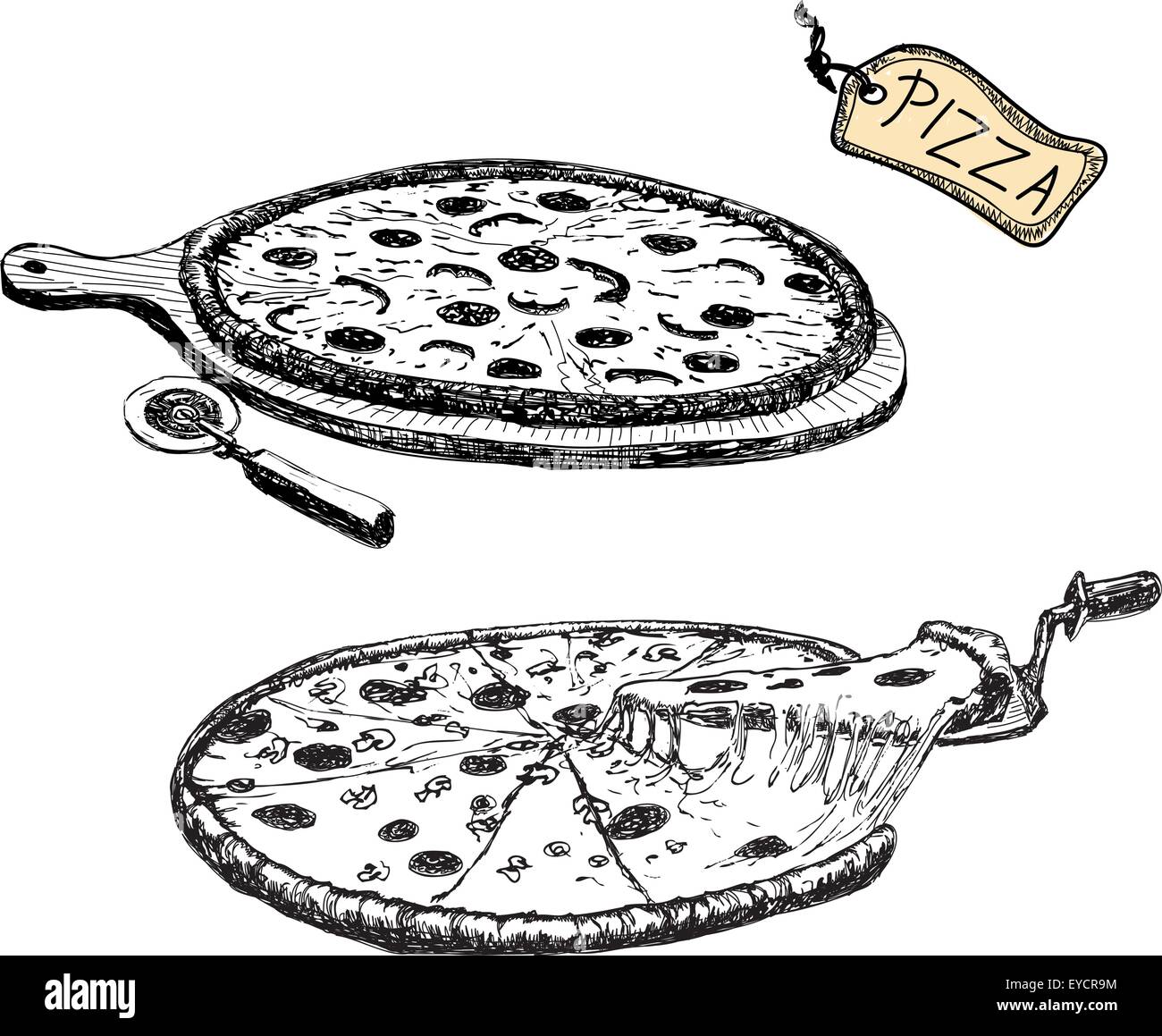 Pizza. Hand drawn illustration Stock Vector Image & Art - Alamy