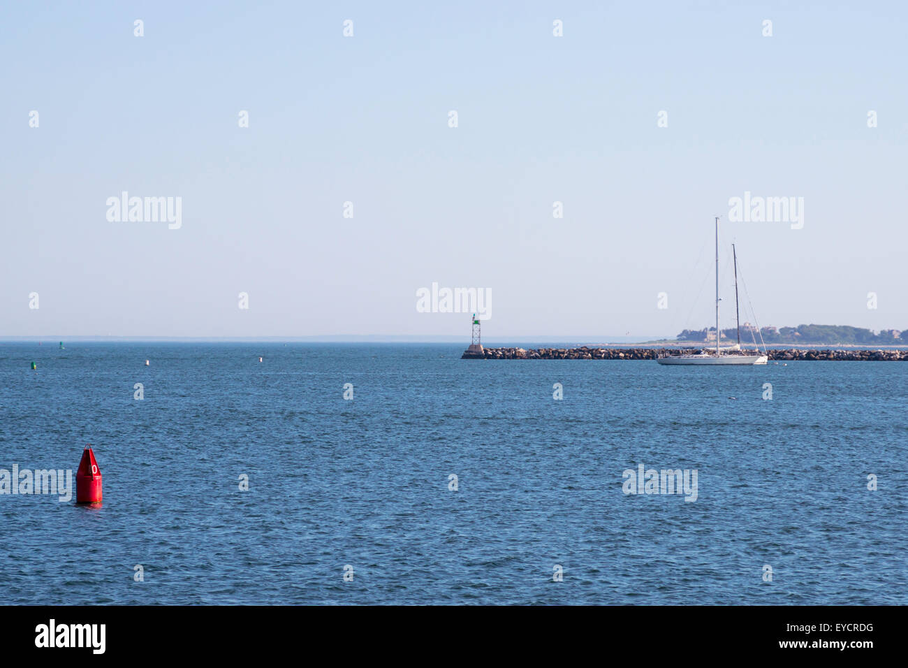 Open ocean and clear sky dominate this outdoor landscape photograph ...