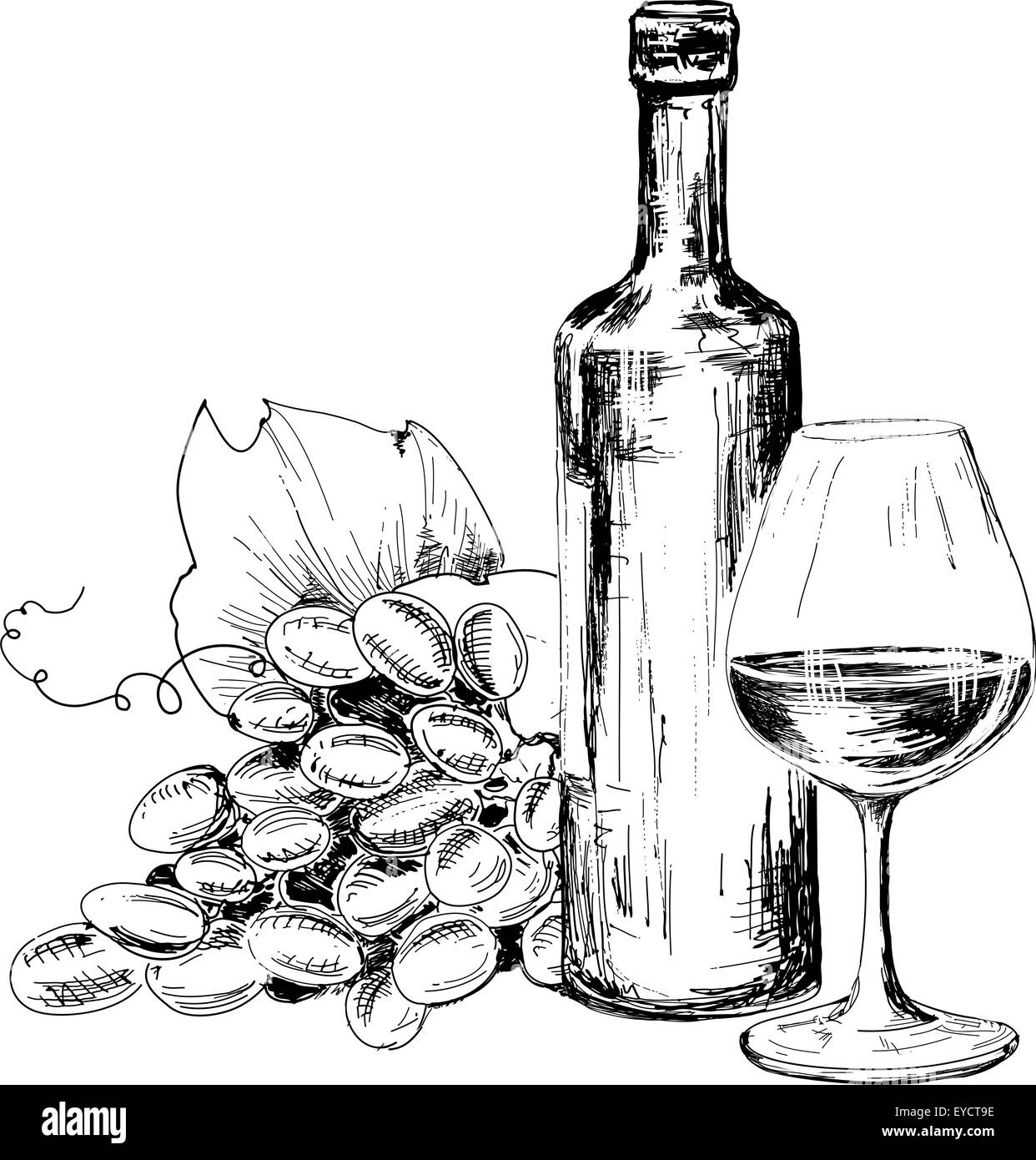 Bottle of wine, glass and grapes Stock Vector Image & Art - Alamy