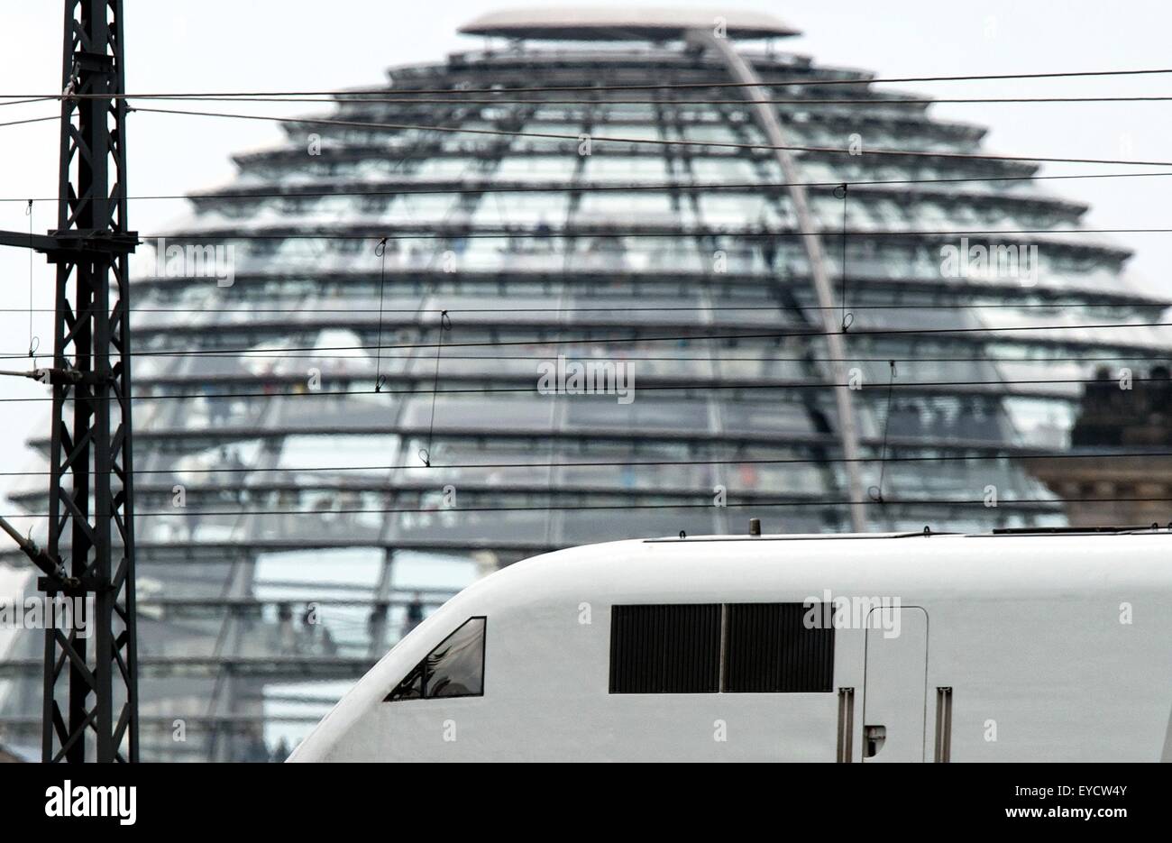 An InterCityExpress (ICE) train makes its way toward the central ...
