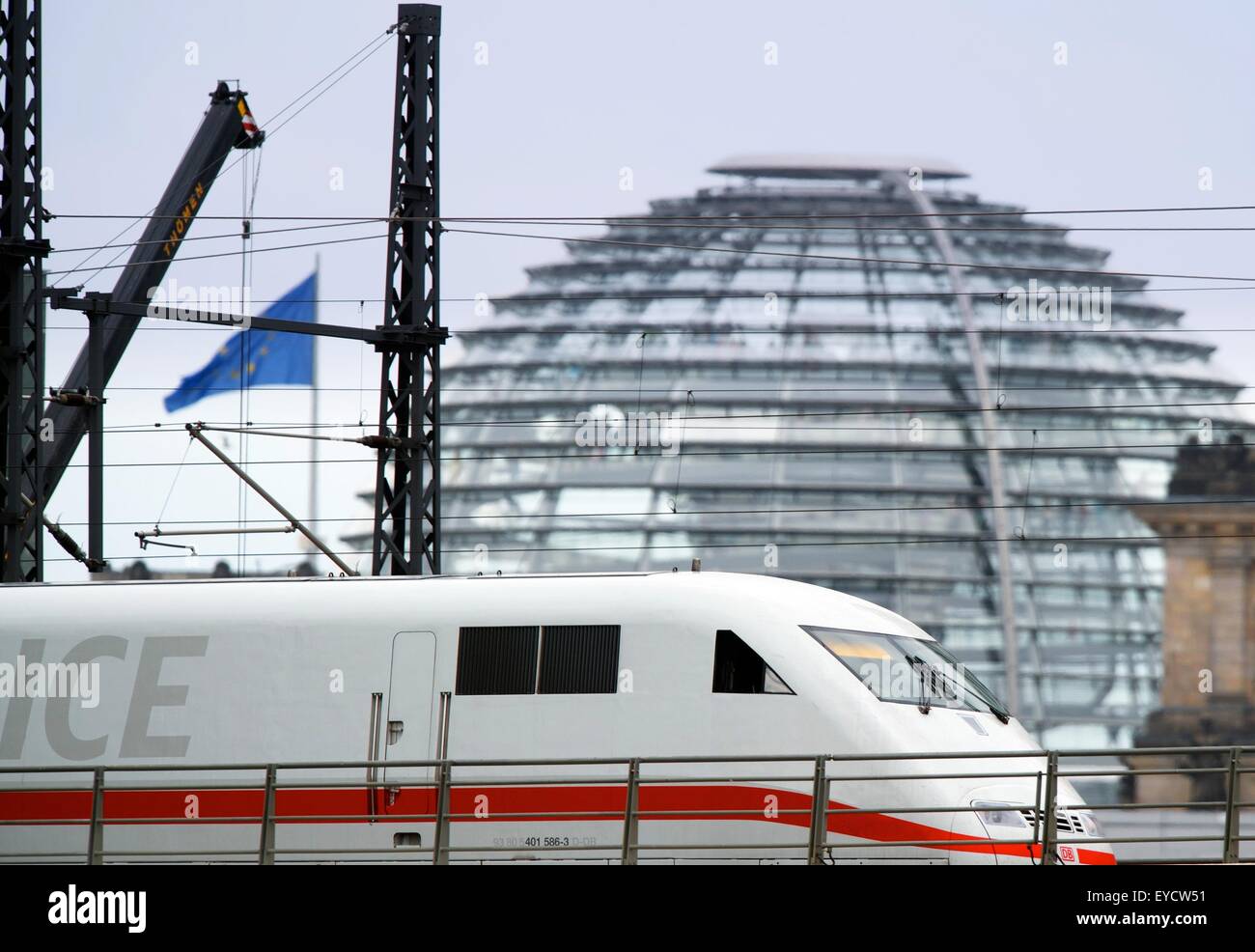 An InterCityExpress (ICE) train makes its way toward the central ...