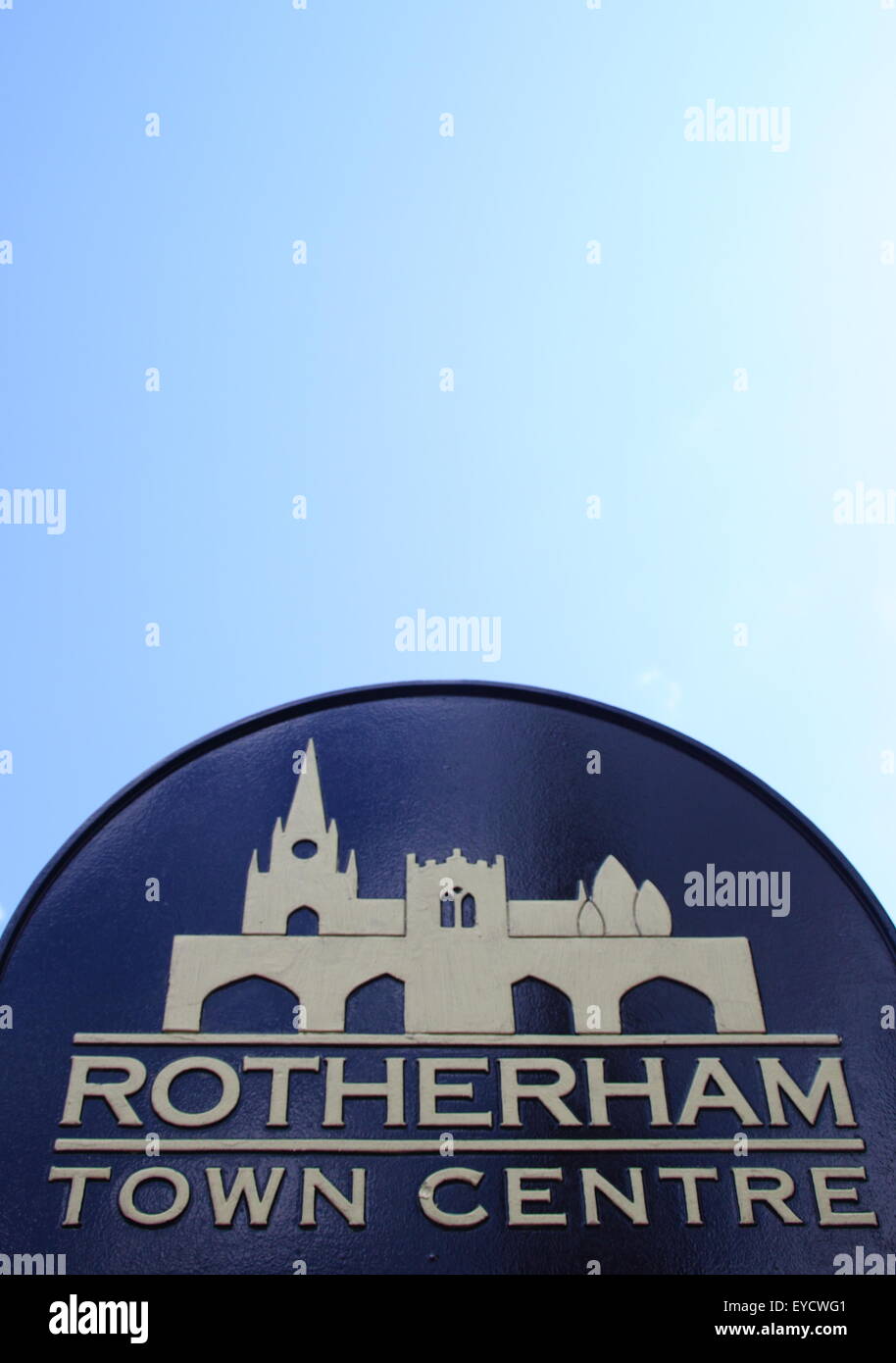 Signage in Rotherham town centre showing the silhouette of Rotherham ...