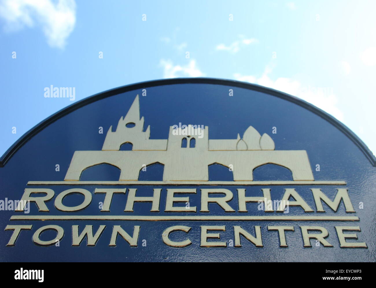 Signage in Rotherham town centre showing the silhouette of Rotherham ...