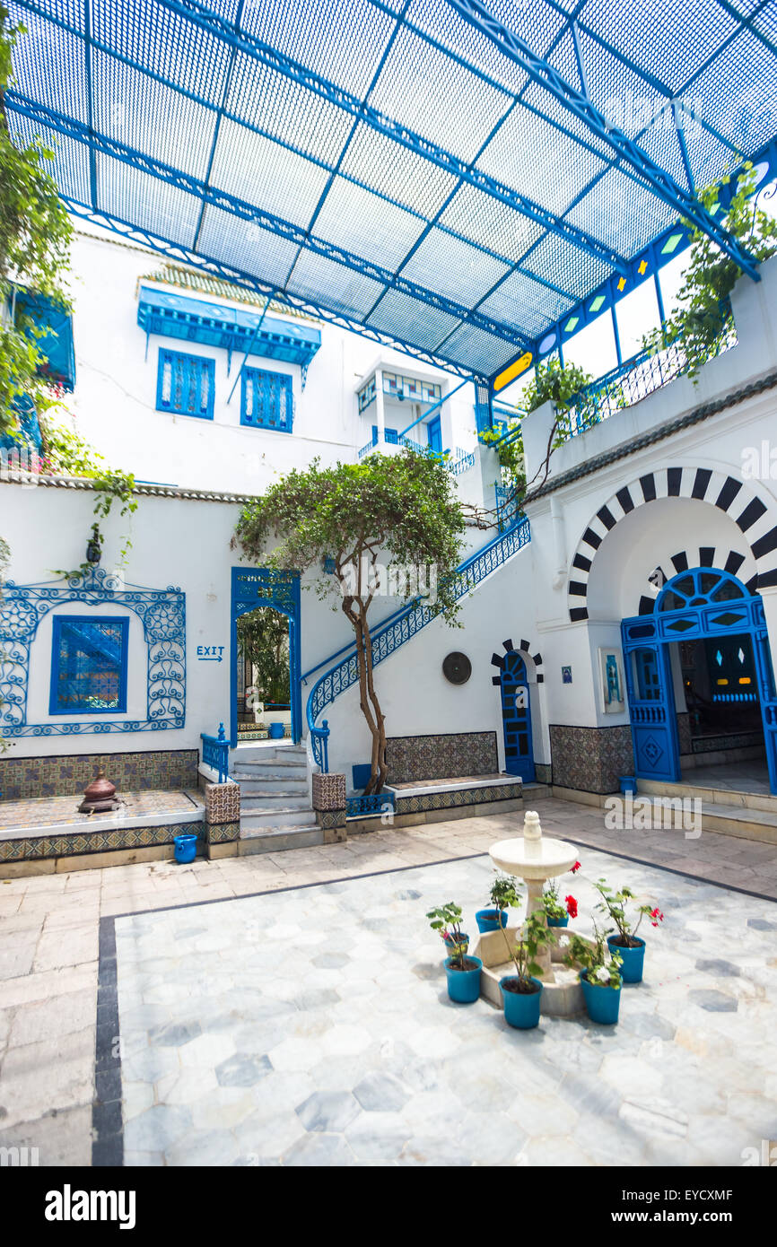 Sidi Bou Said - traditional courtyard of a typical house, Tunisia Stock ...