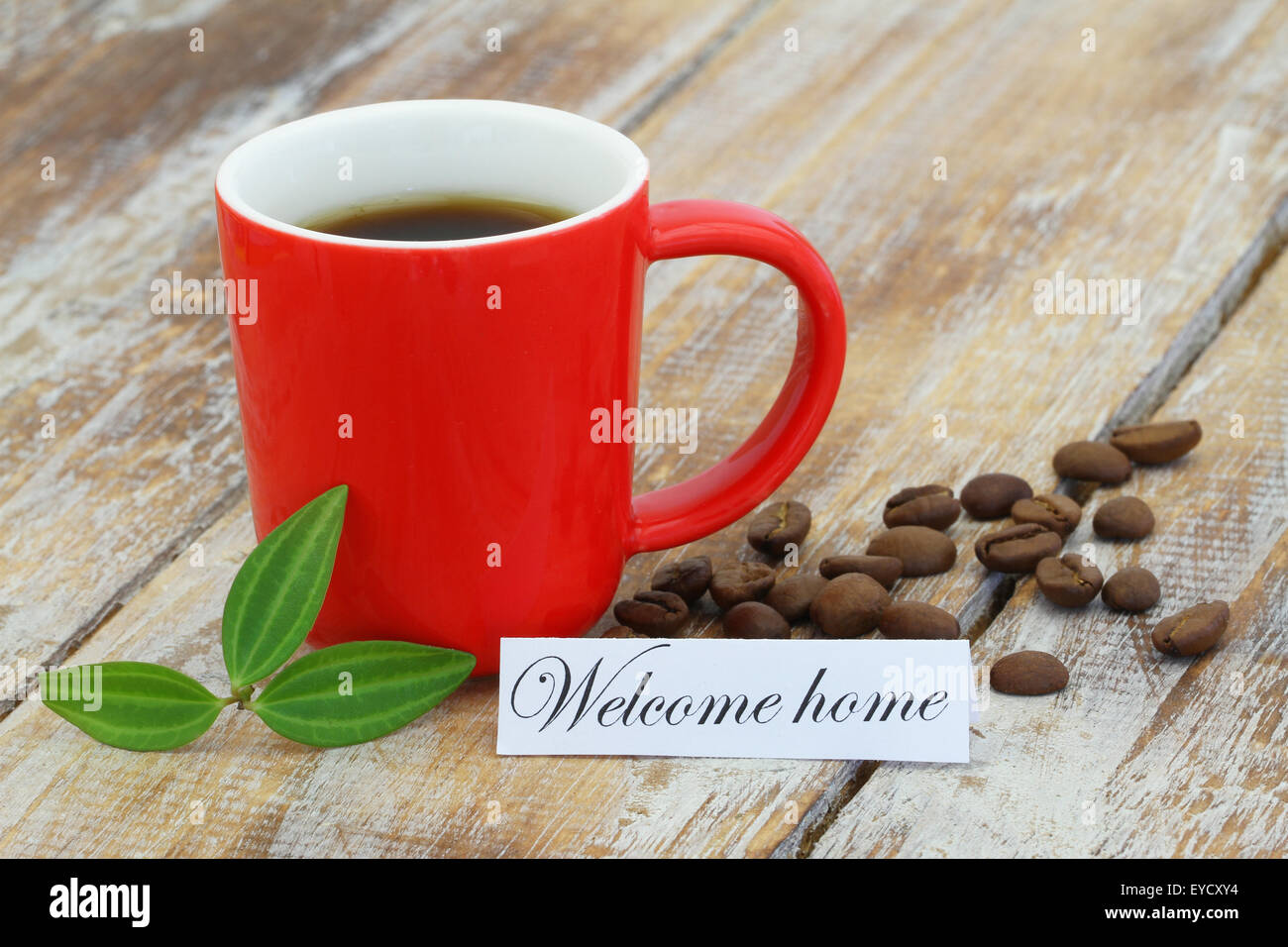 Welcome home card with mug of coffee Stock Photo - Alamy