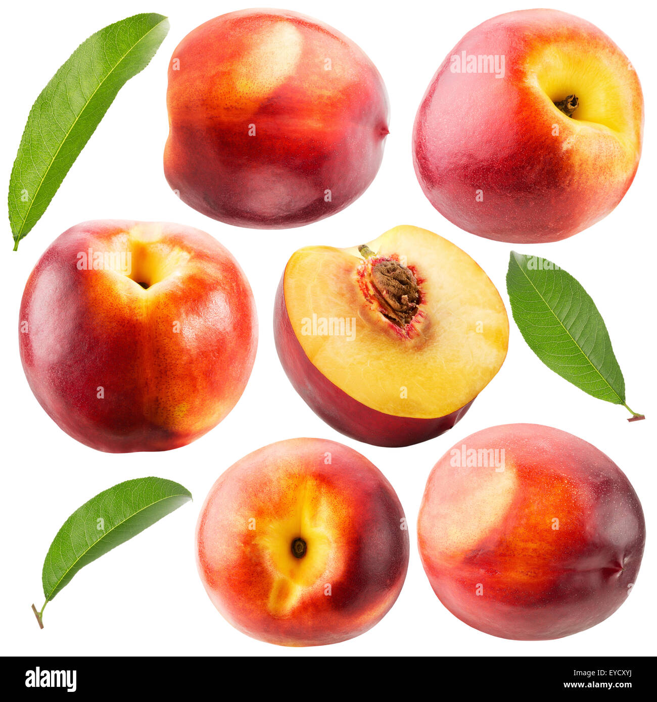 nectarines with leaves isolated on the white background Stock Photo - Alamy