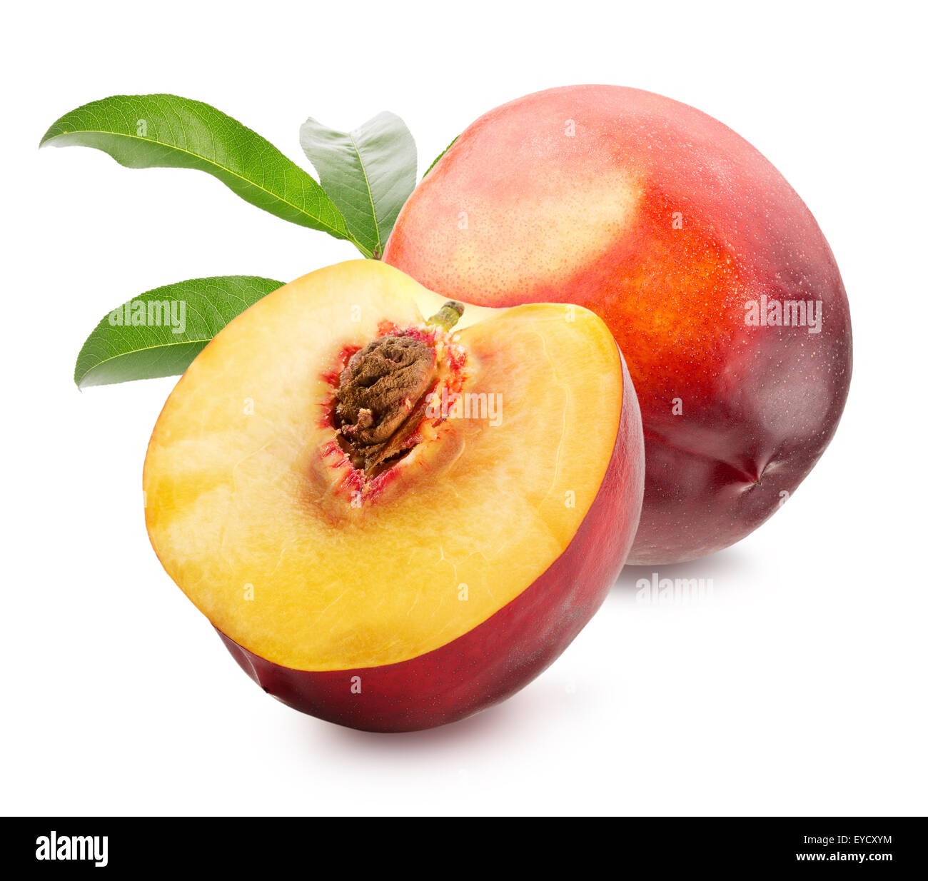 nectarines with leaves isolated on the white background Stock Photo - Alamy