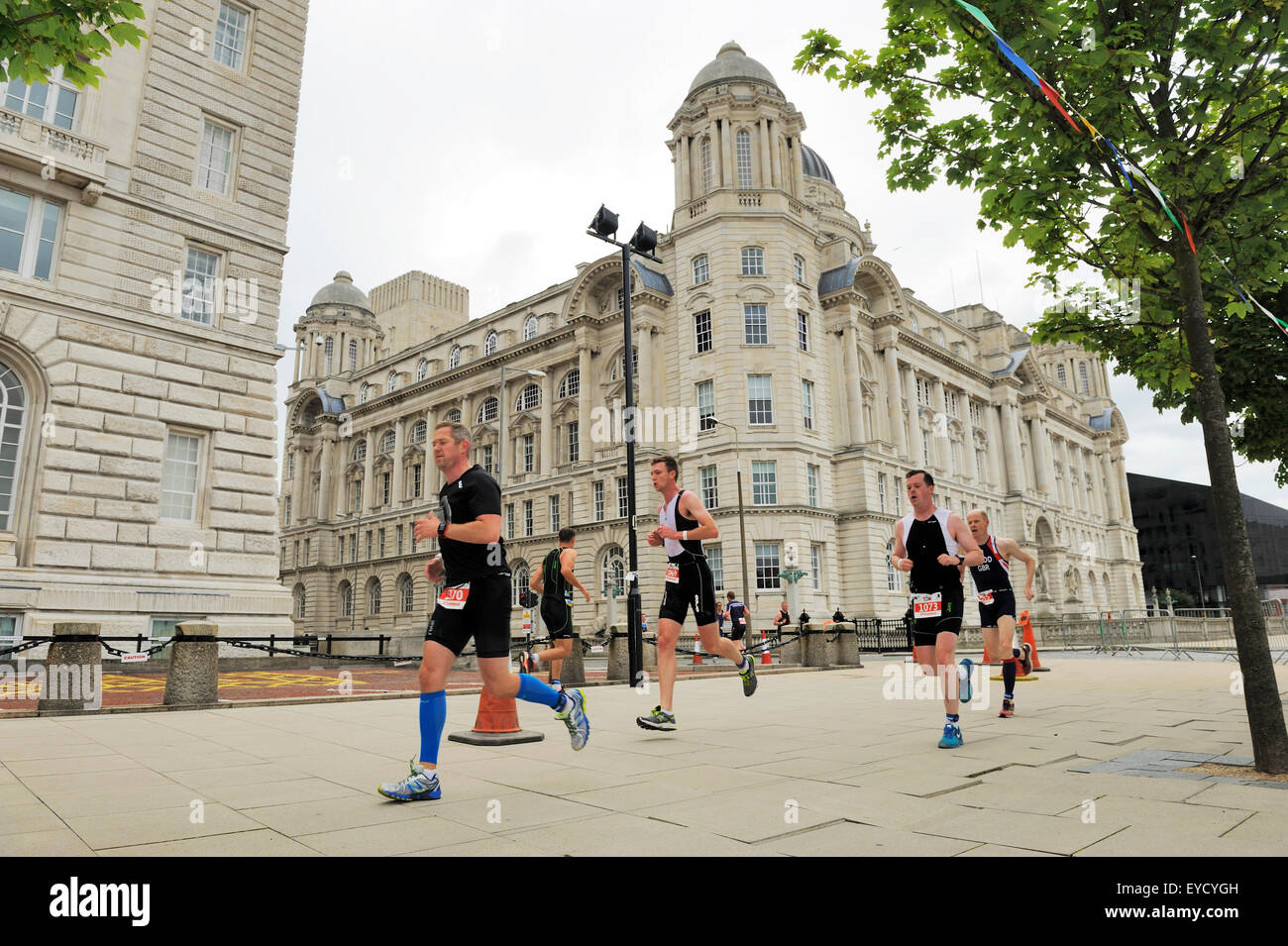 Triathetes competing in the Liverpool Triathlon in the British ...
