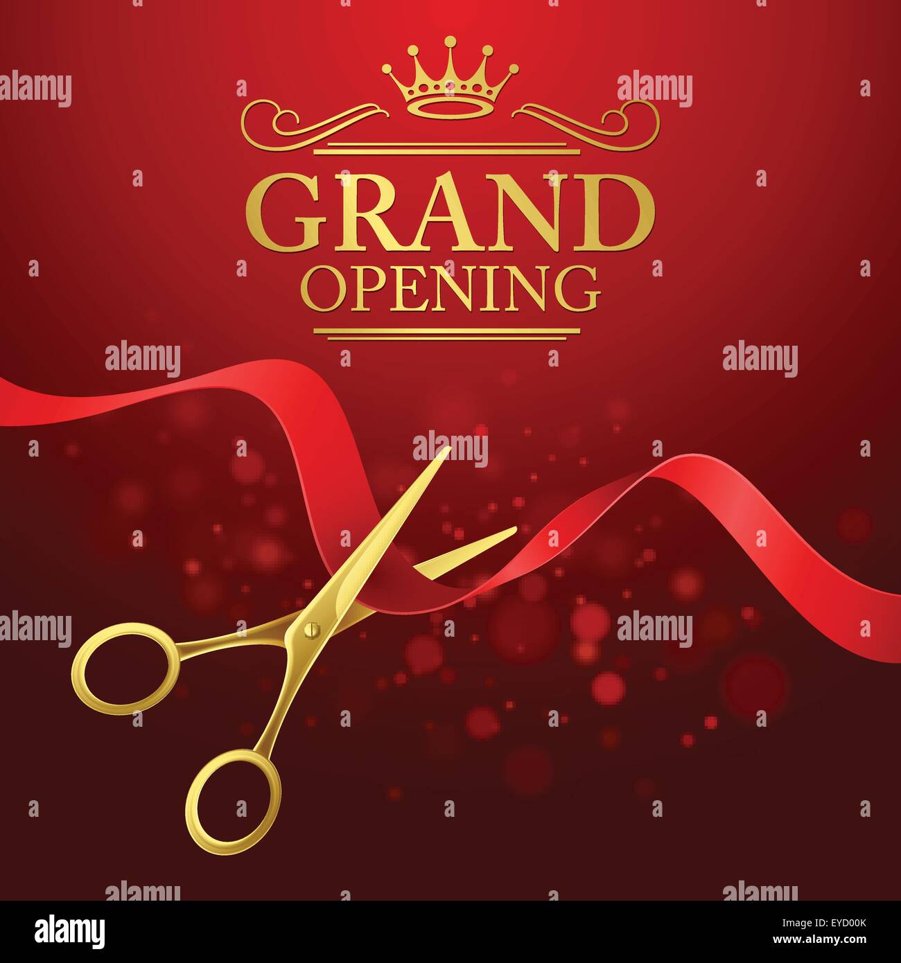 Grand opening illustration with red ribbon and gold scissors Stock ...