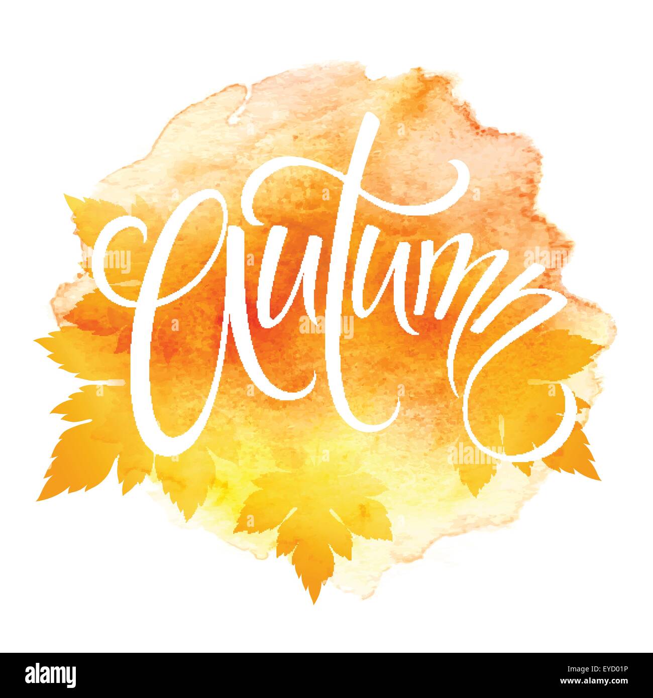 Word AUTUMN and three leaves. Watercolor background. Vector ...
