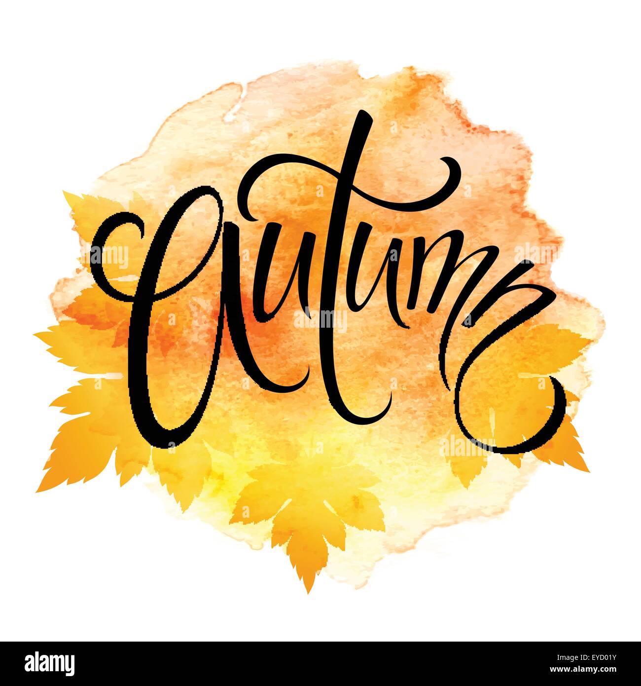 Word AUTUMN and three leaves. Watercolor background. Vector ...