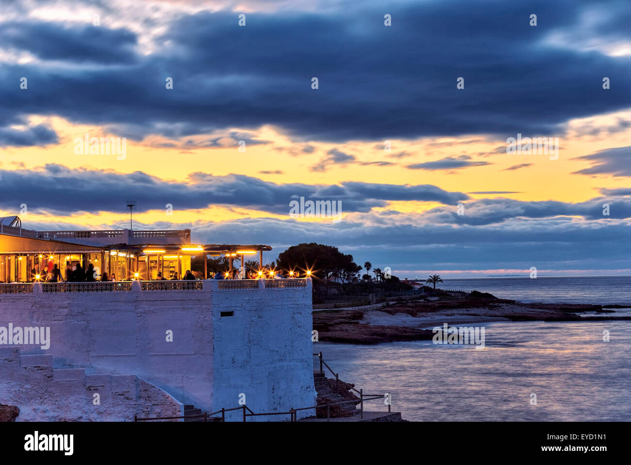Beach bar by sunset at "Las Rotas" beach. Denia. Alicante. Valencia ...