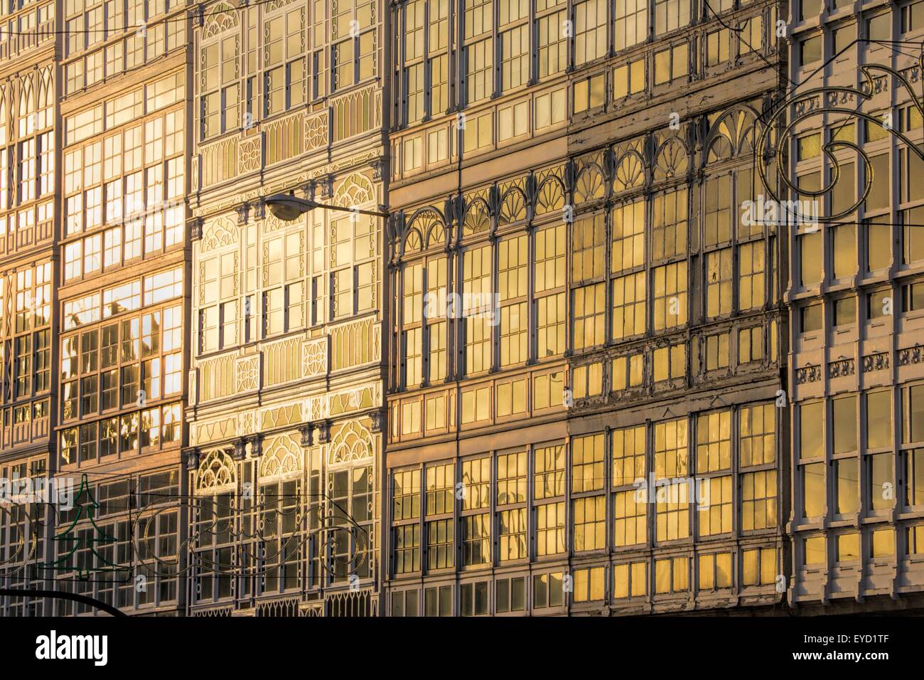 The famous glass galleries of A Coruña, Spain Stock Photo - Alamy