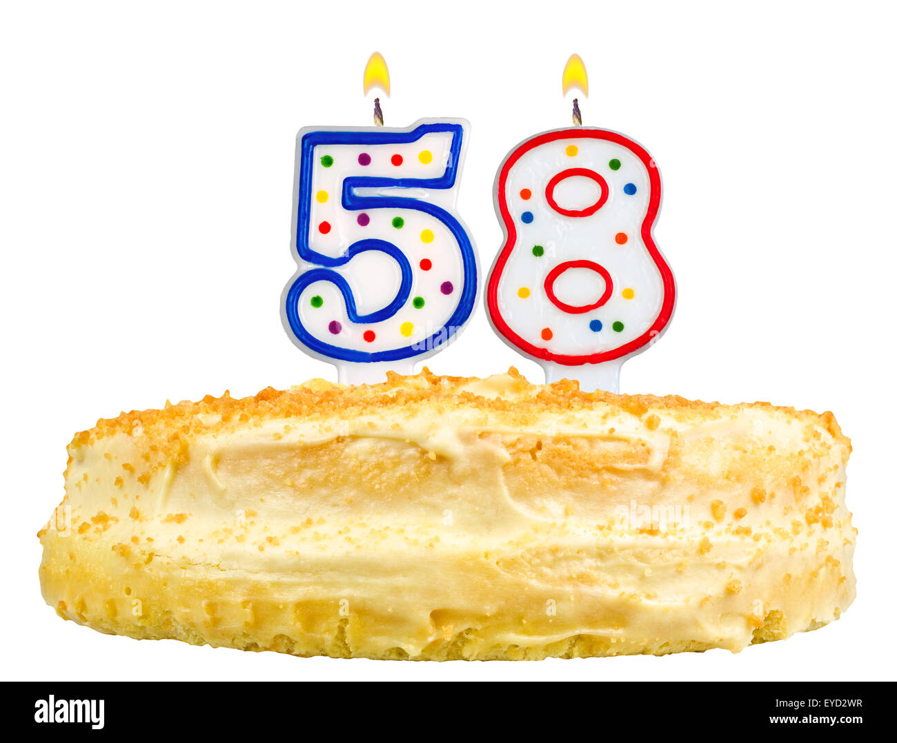 birthday cake with candles number fifty eight isolated on white ...