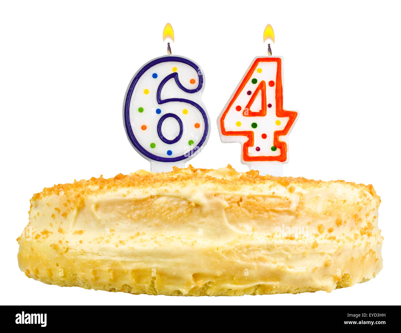 birthday cake with candles number sixty four isolated on white ...