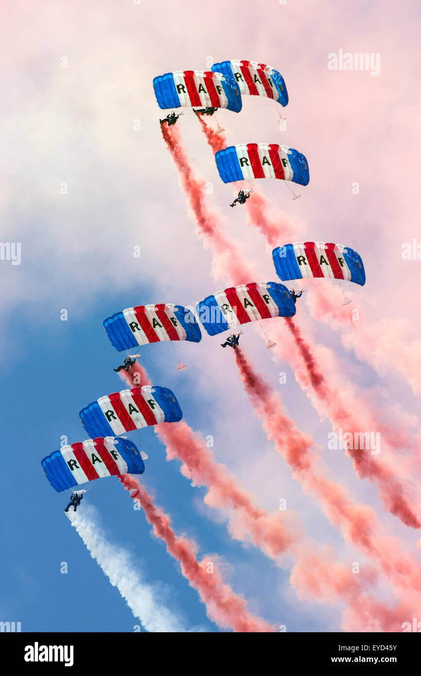 The Royal Air Force Falcons Parachute Display Team in action Stock ...