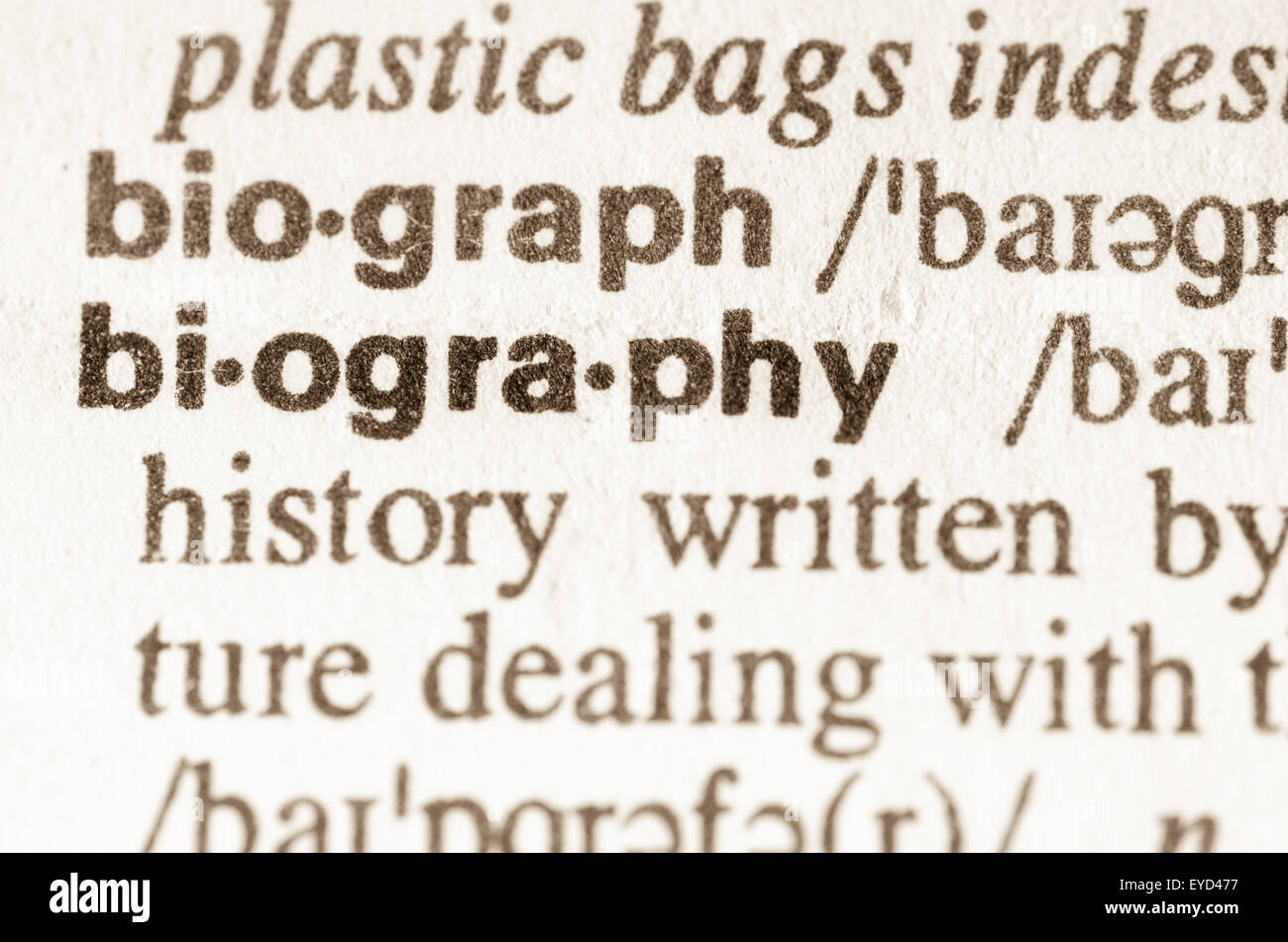 Definition Of Word Biography In Dictionary Stock Photo Alamy