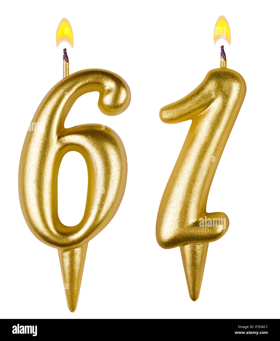 Birthday candles number sixty one isolated on white background Stock ...