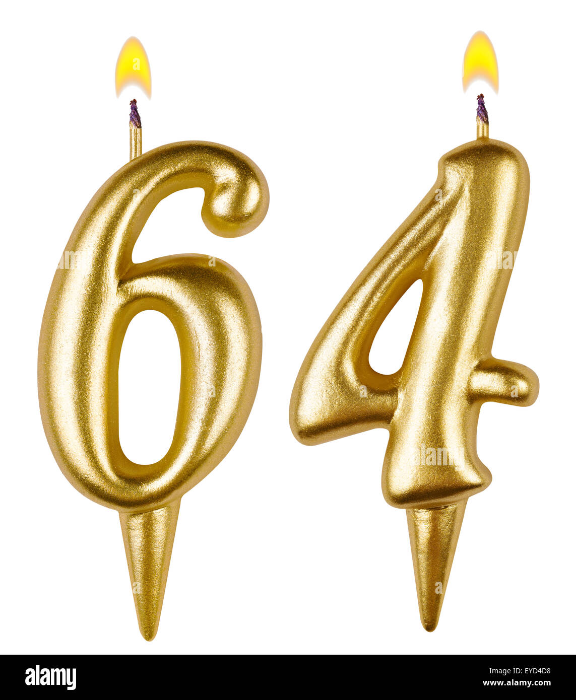 Birthday candles number sixty four isolated on white background Stock ...