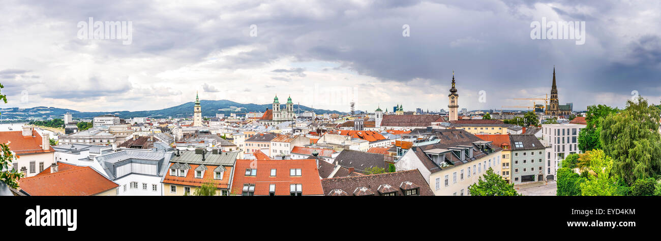 Panorama image of Linz in Austria with dramatic clouds Stock Photo - Alamy