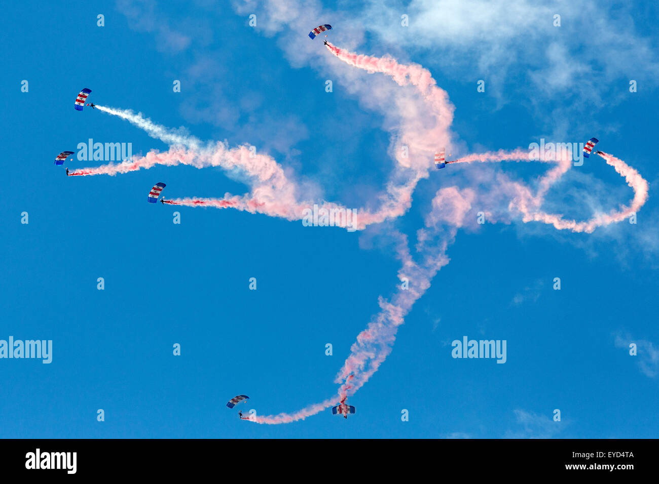 The Royal Air Force Falcons Parachute Display Team in action Stock ...